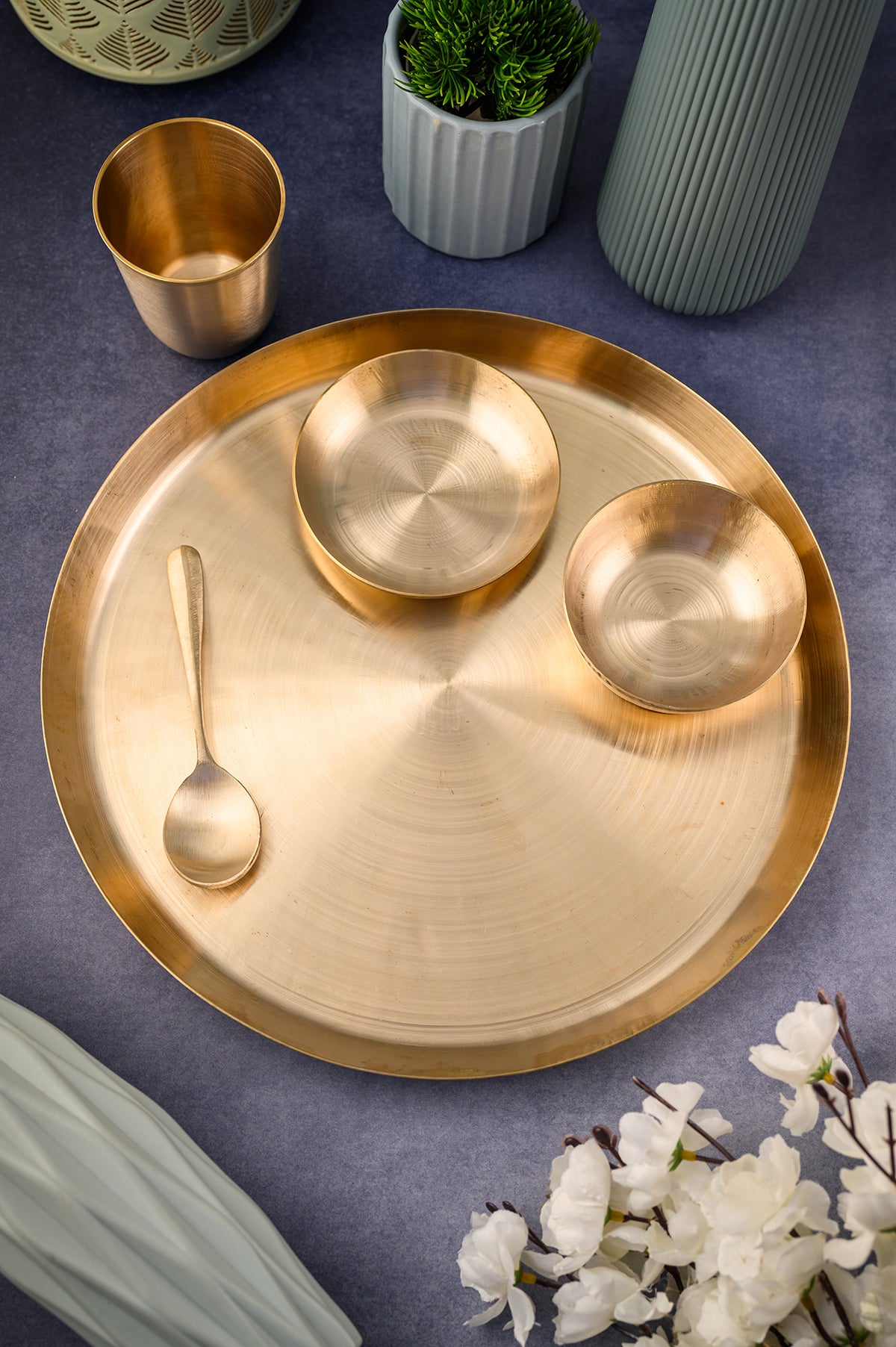 Buy Dinner Set Online | Kansa Thali Plate Set 5 Pc - Kansawala