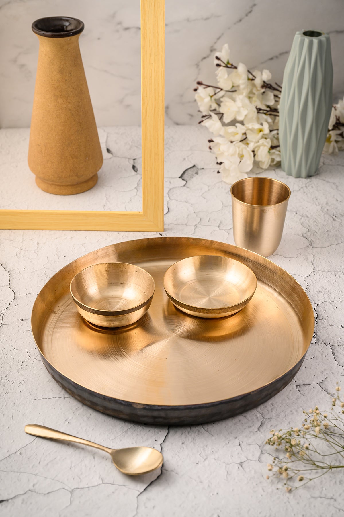 Buy Dinner Set Online | Kansa Thali Plate Set 5 Pc - Kansawala